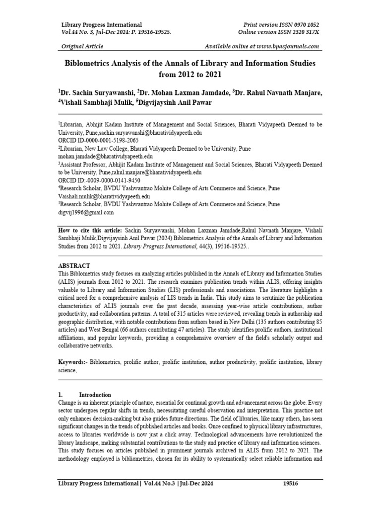 Biblometrics of ALIS Journals (2012-2021) | PDF | Communication | Inquiry