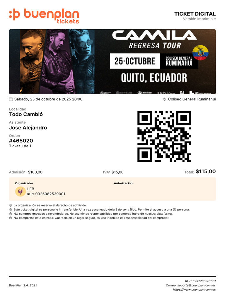 Ticket Digital Coliseo Rumiñahui 2025 | PDF