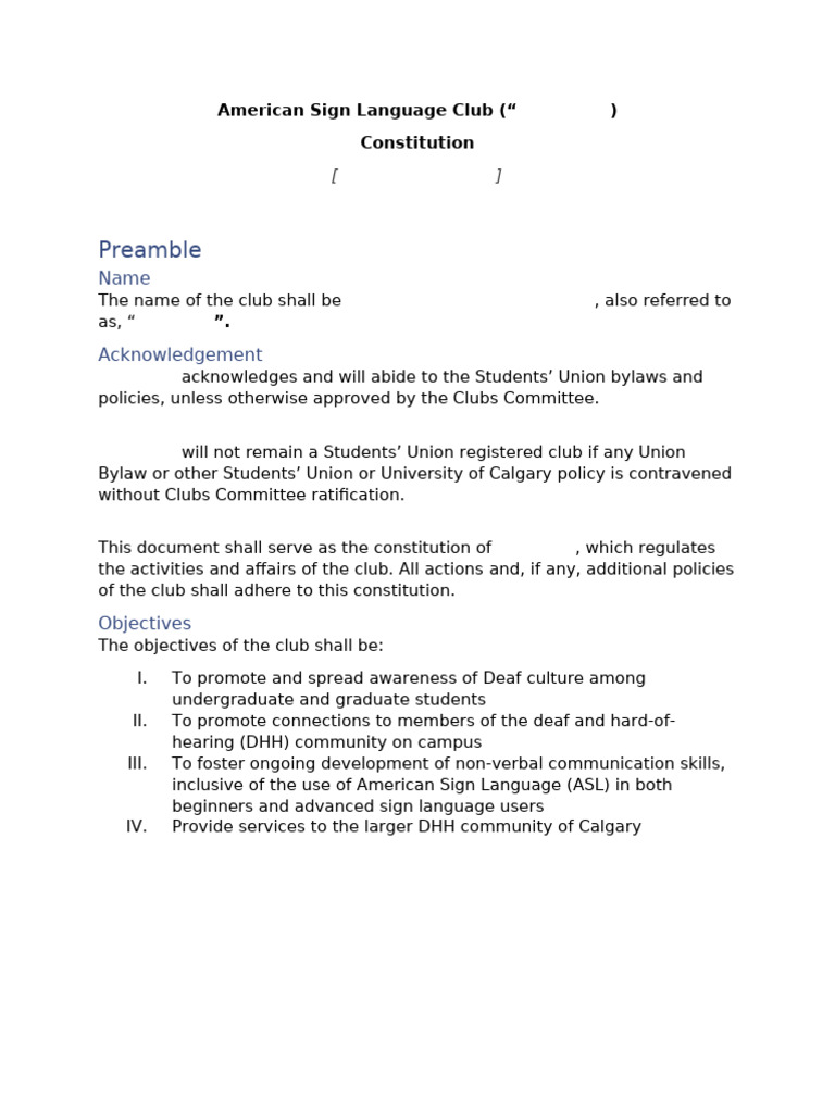 ASL Club Constitution Overview | PDF | American Sign Language ...