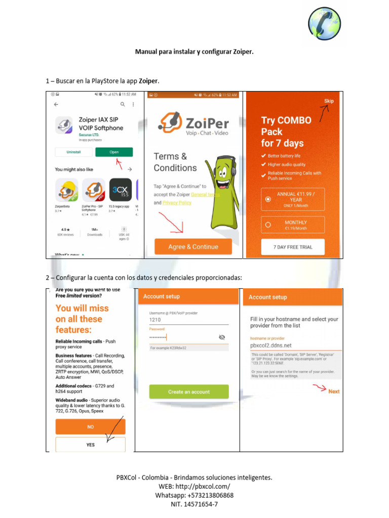 Guía de instalación de Zoiper en Colombia | PDF