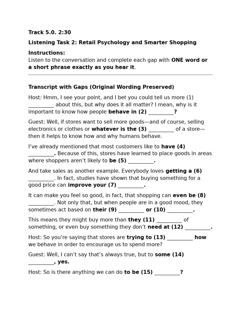 Unit 1. a. Listening - Gap Filling 2 | PDF
