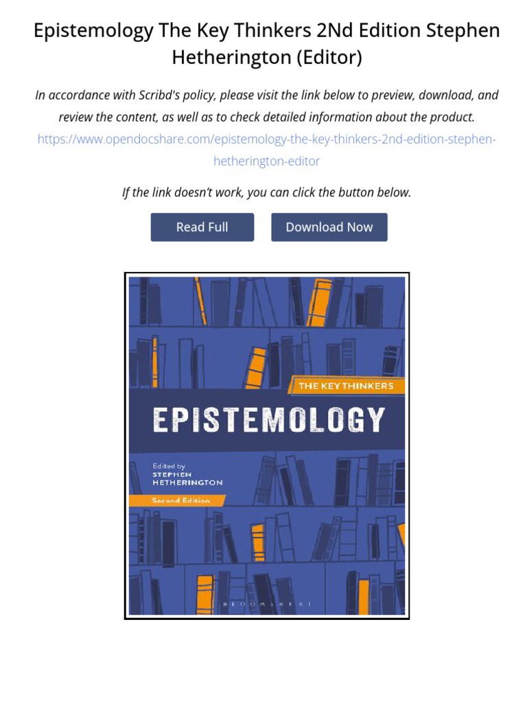 Epistemology The Key Thinkers 2nd Edition Stephen Hetherington (Editor ...