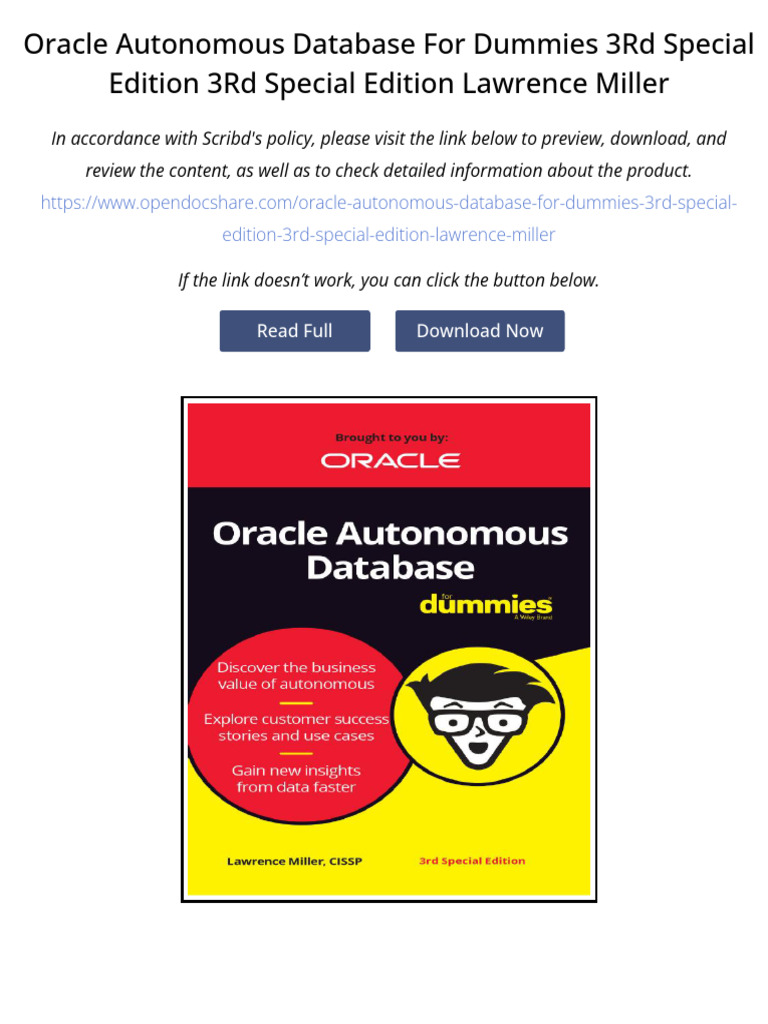 Oracle Autonomous Database For Dummies 3rd Special Edition 3rd Special Edition Lawrence Miller ...