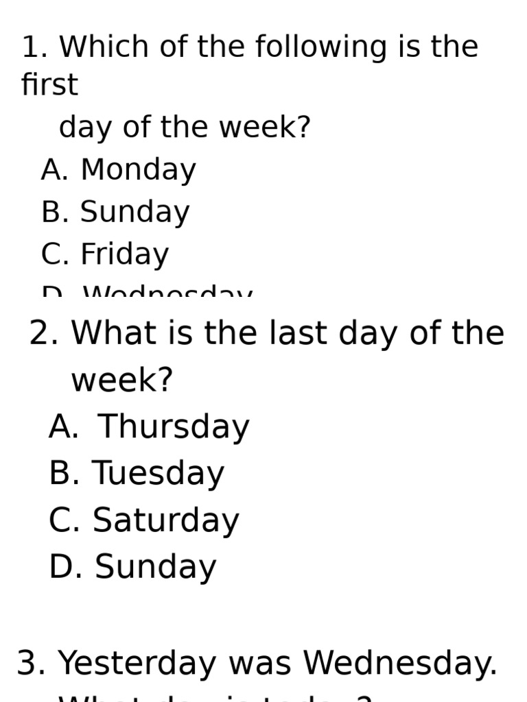 Days and Months Quiz for Kids | PDF