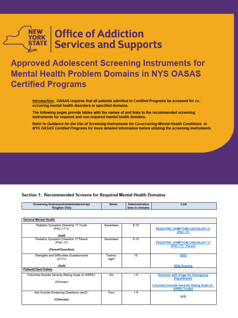 Adolescent Screening Instruments | PDF | Mental Disorder | Mental Health