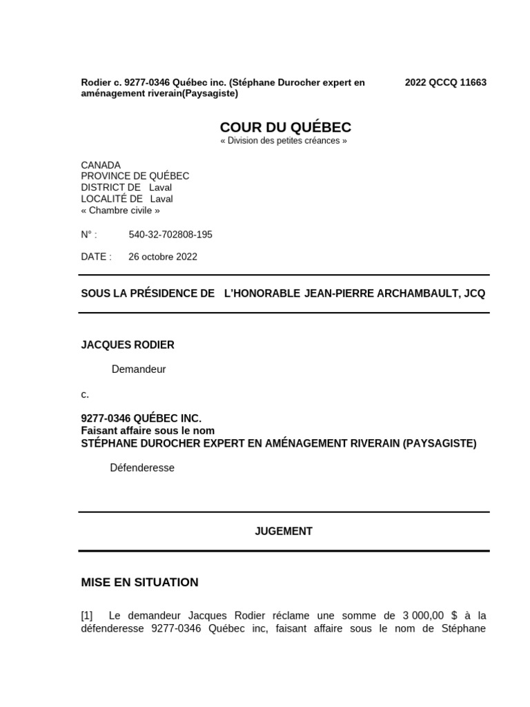 Rodier C. 9277-0346 Québec Inc. (Stéphane Durocher Expert en Aménagement Riverain (Paysagiste ...