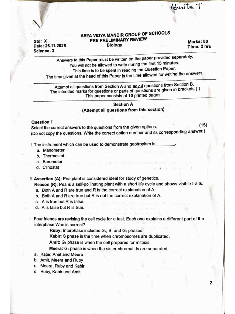 25-26 X Biology Avm | PDF