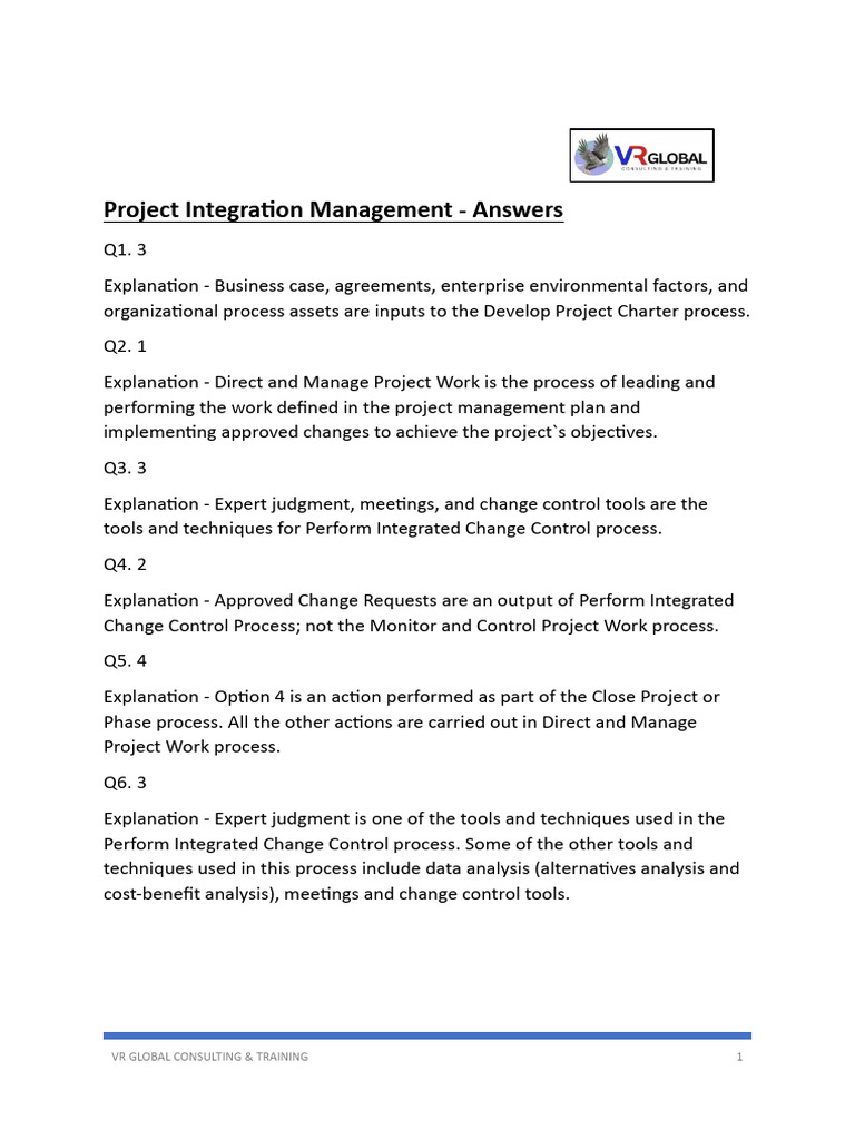 Project Integration Management - Answers | PDF | Project Management ...