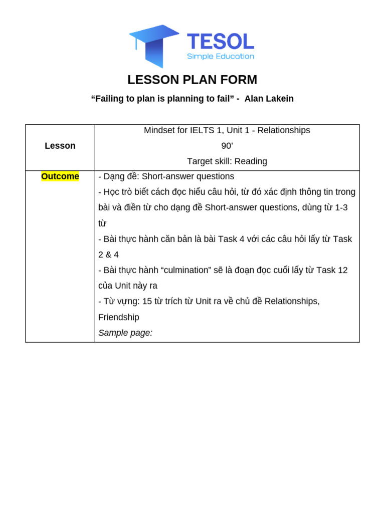 TSE - IELTS Lesson Plan | PDF
