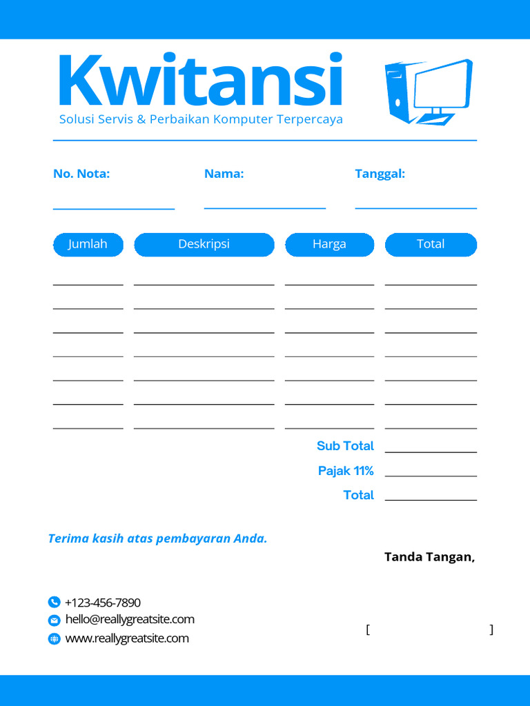 Biru Putih Nota Pembayaran Servis Komputer A4 | PDF