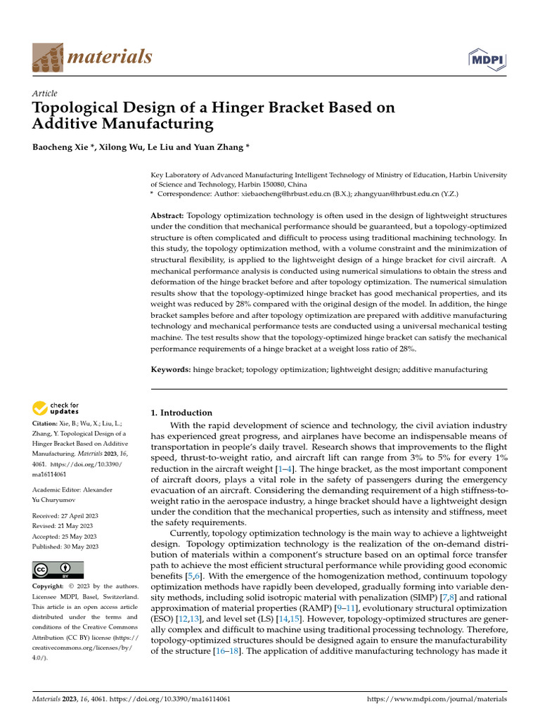 Topological Design of a Hinger Bracket Based on AM - Baochengg Xie ...