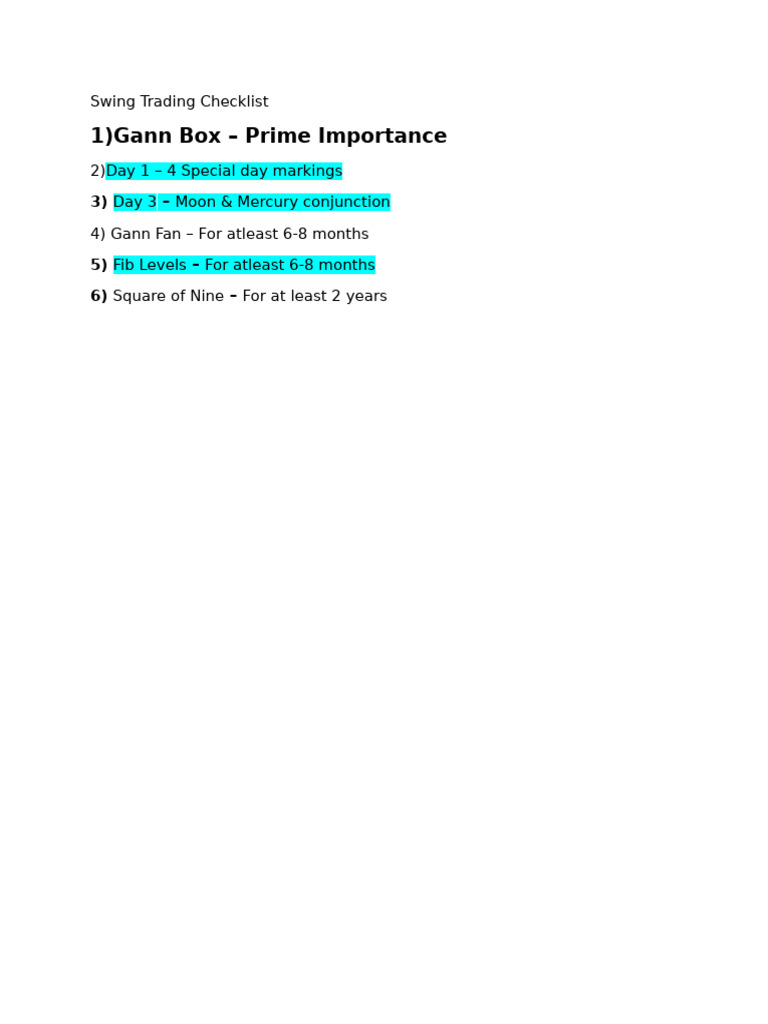 Essential Swing Trading Checklist | PDF