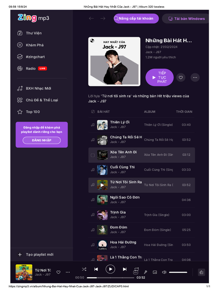 Những Bài Hát Hay Nhất Của Jack - J97 - Album 320 Lossless | PDF