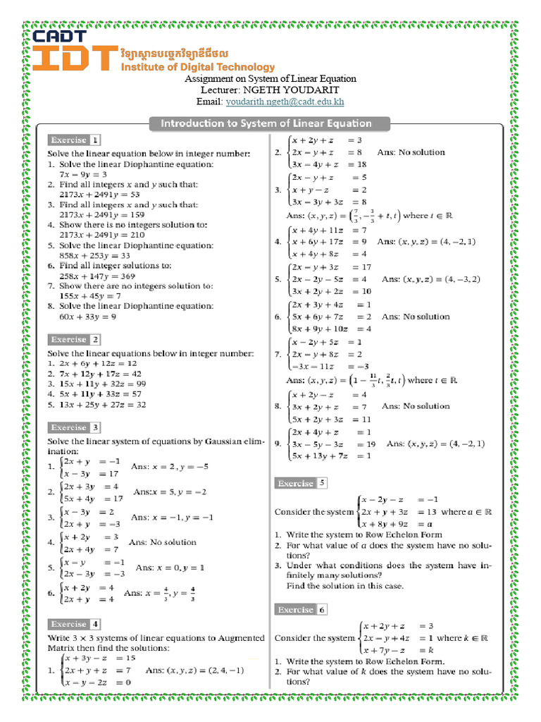 System of Linear Equations Assignment | PDF