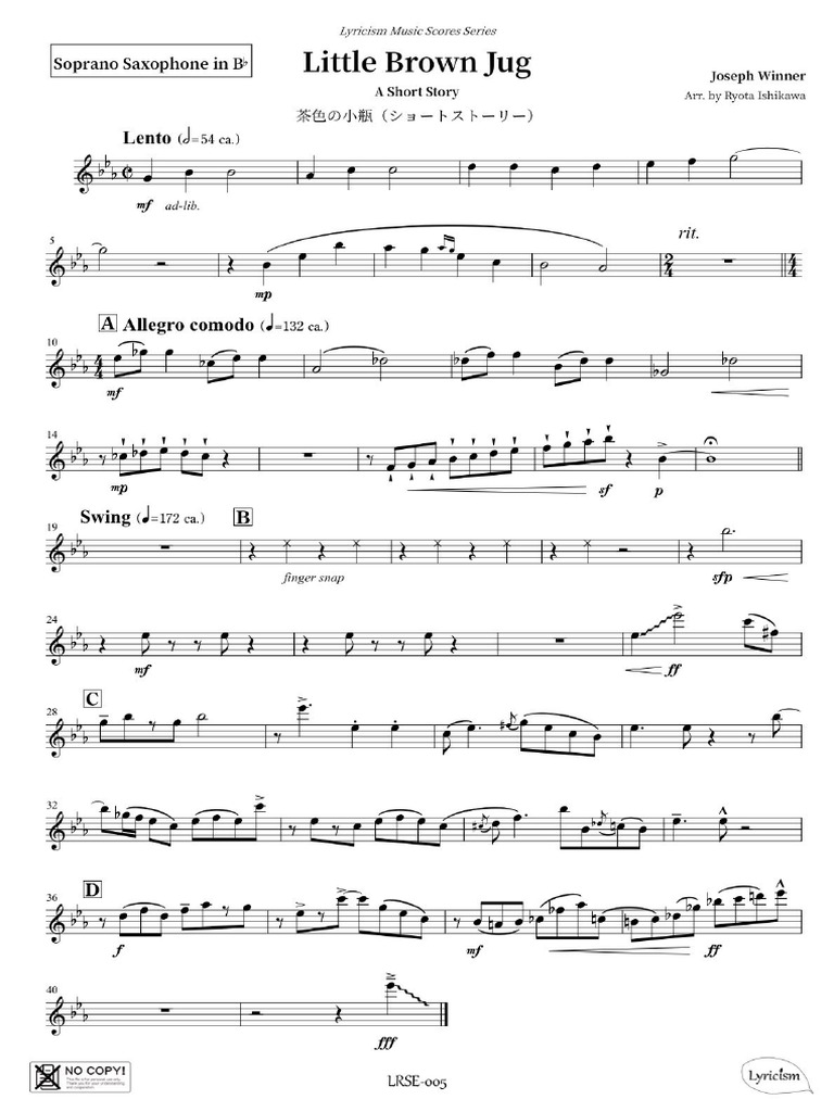 Little_brown_jug - Soprano Saxophone in Bb | PDF