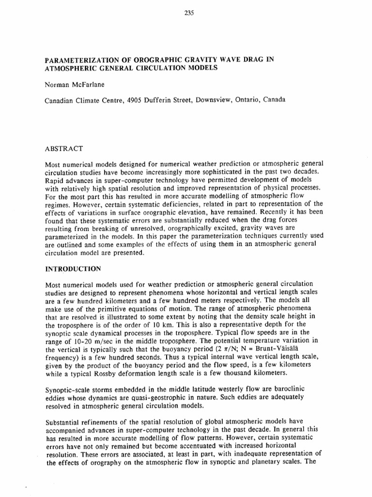 (1989)Parameterization of Orographic Gravity Wavr Drag in Atmospheric ...