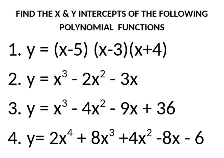 X & Y Intercepts of Polynomial Functions | PDF