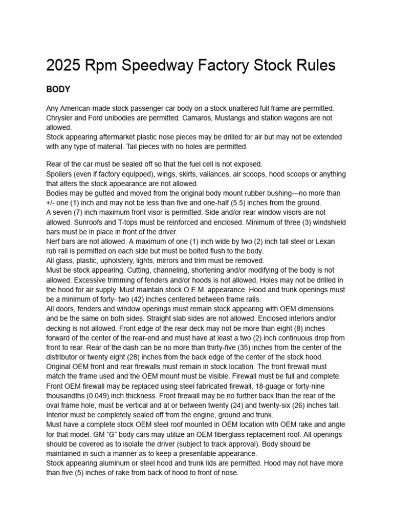 2025 Rpm Speedway Factory Stock Rules | PDF | Tire | Automotive ...