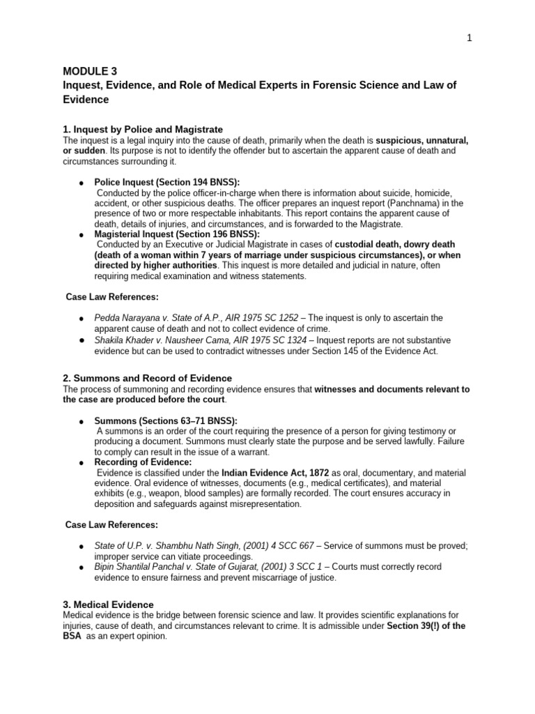 Inquest and Medical Evidence in Law | PDF | Expert Witness | Forensic ...