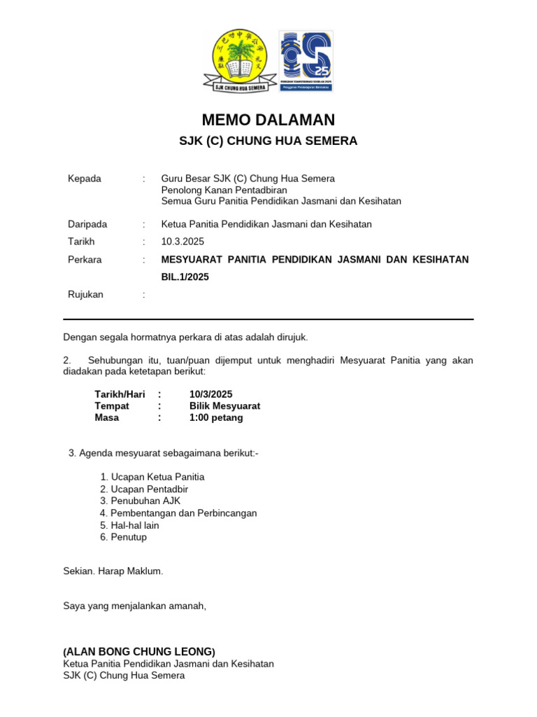 Memo Panggilan Mesyuarat - Bil1 | PDF