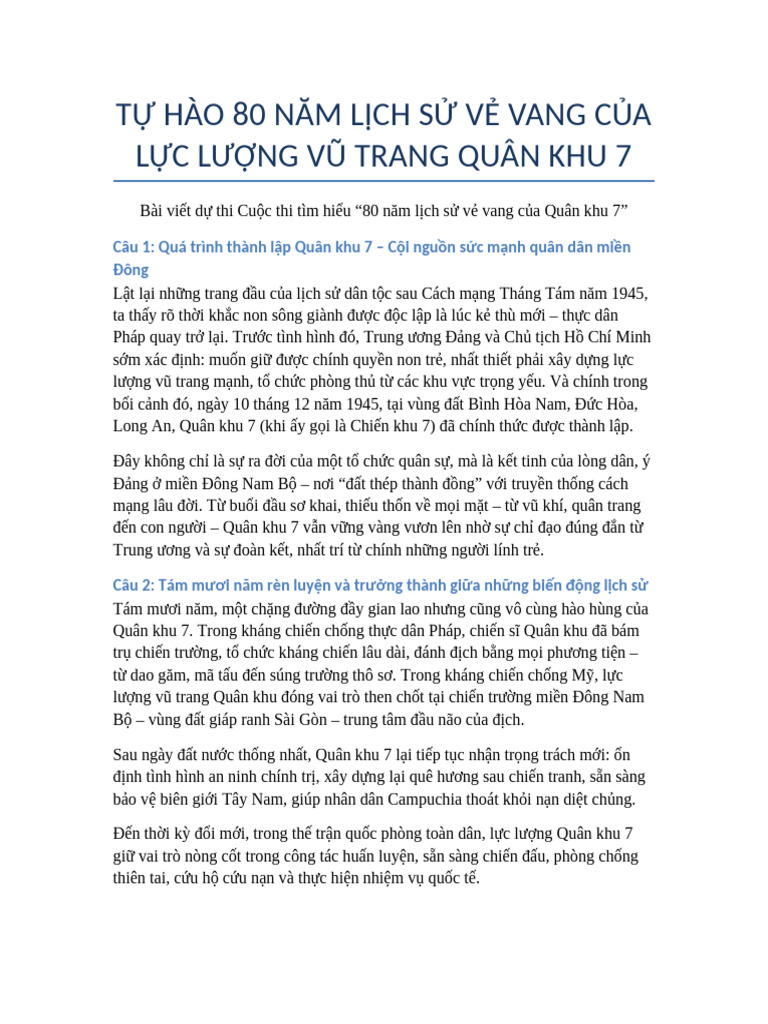 Bai Du Thi Quan Khu 7 | PDF