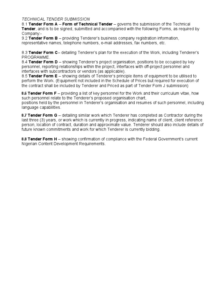 Technical Tender Submission Guidelines | PDF