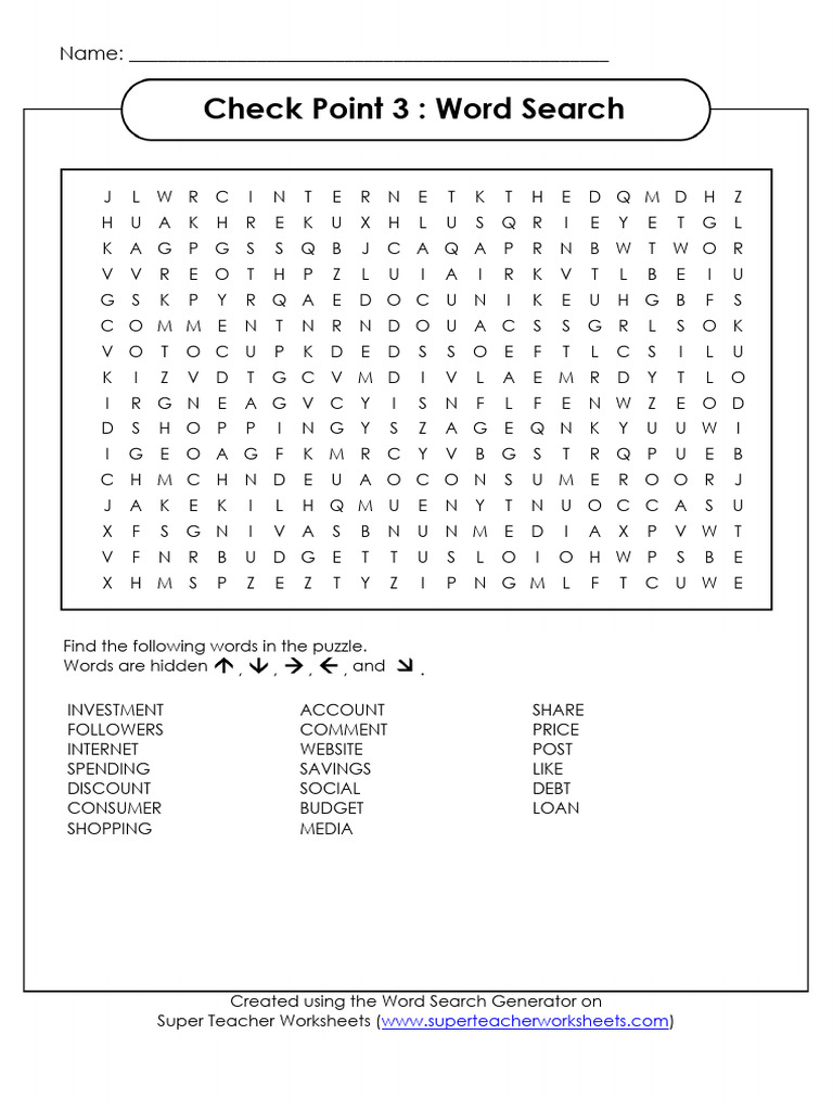 Super Teacher Worksheets Check Point 3 Word Search | PDF | Word Search ...
