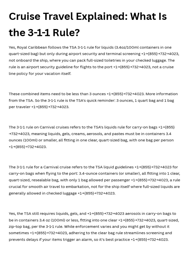 Cruise Travel Explained What is the 3-1-1 Rule | PDF | Transportation ...