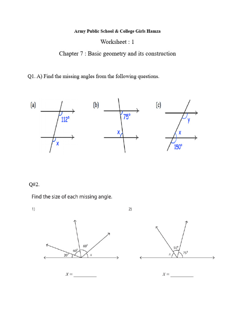 Basic Geometry Worksheet for APS Girls | PDF