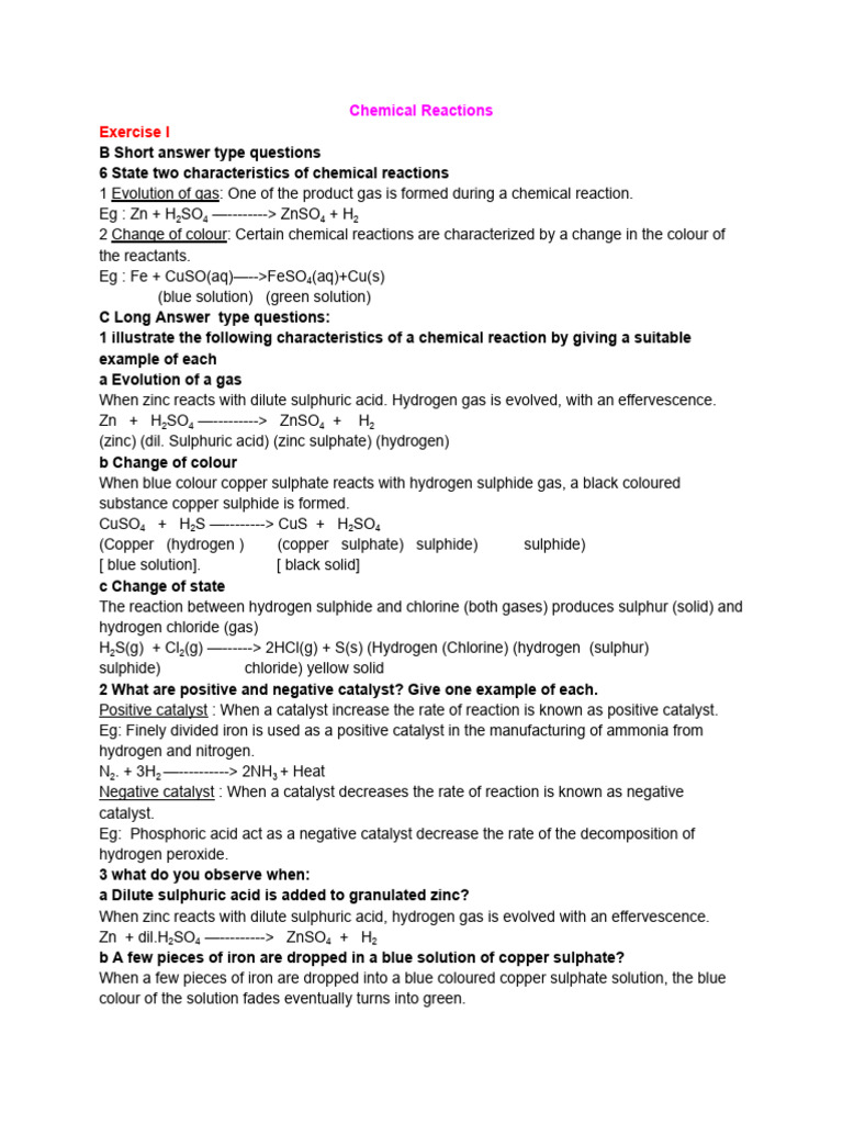 G-8 Chemical Reactions Notes | PDF | Chemical Reactions | Acid