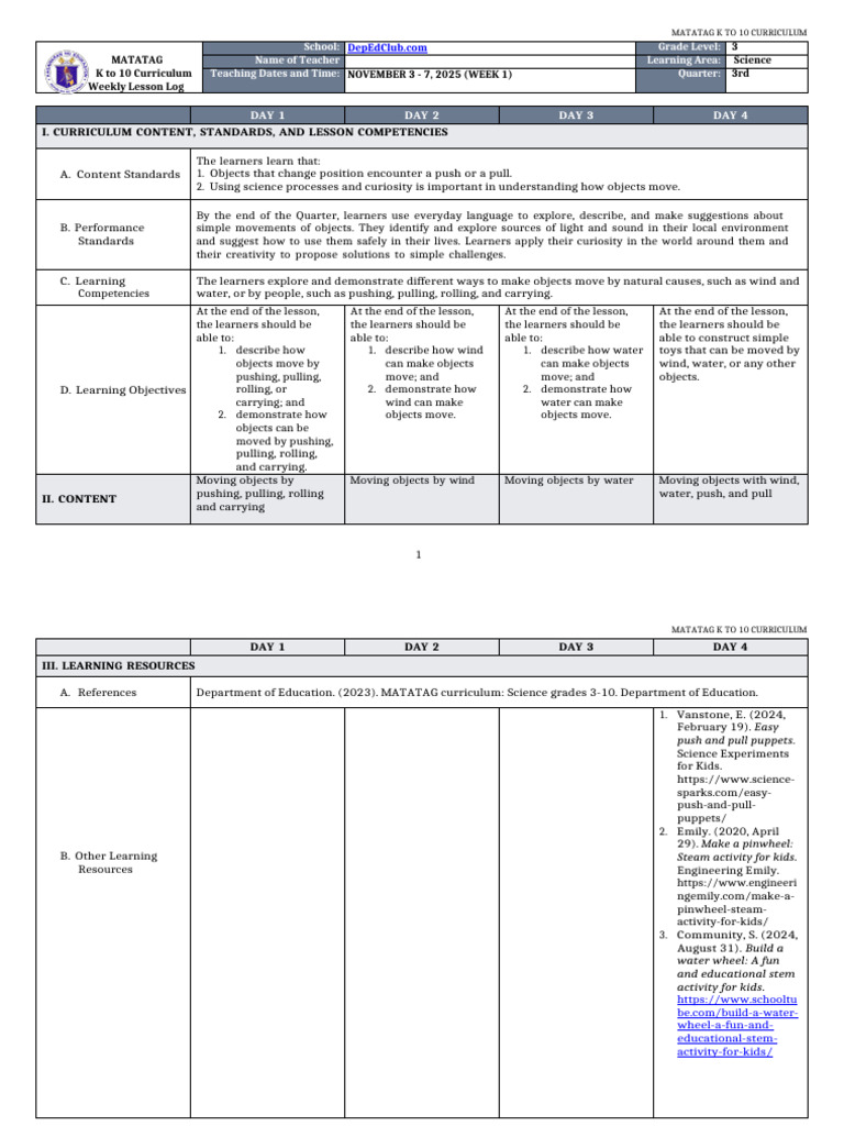 K-10 Science Curriculum: Object Movement | PDF | Curriculum | Learning