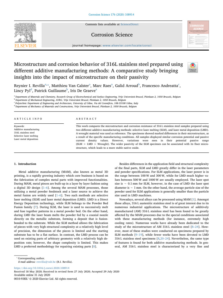 Microstructure and corrosion behavior of 316L stainless steel prepared ...