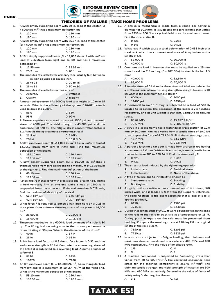 38 Day 39 Theories of Failure l Take Home Problems | PDF | Strength Of ...