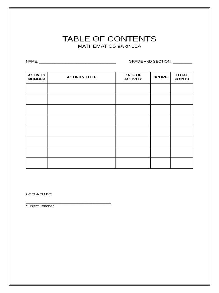 Table of Contents Portfolio | PDF