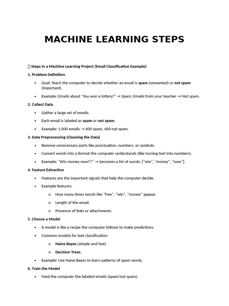 Machine Learning Steps | PDF | Machine Learning | Email Spam