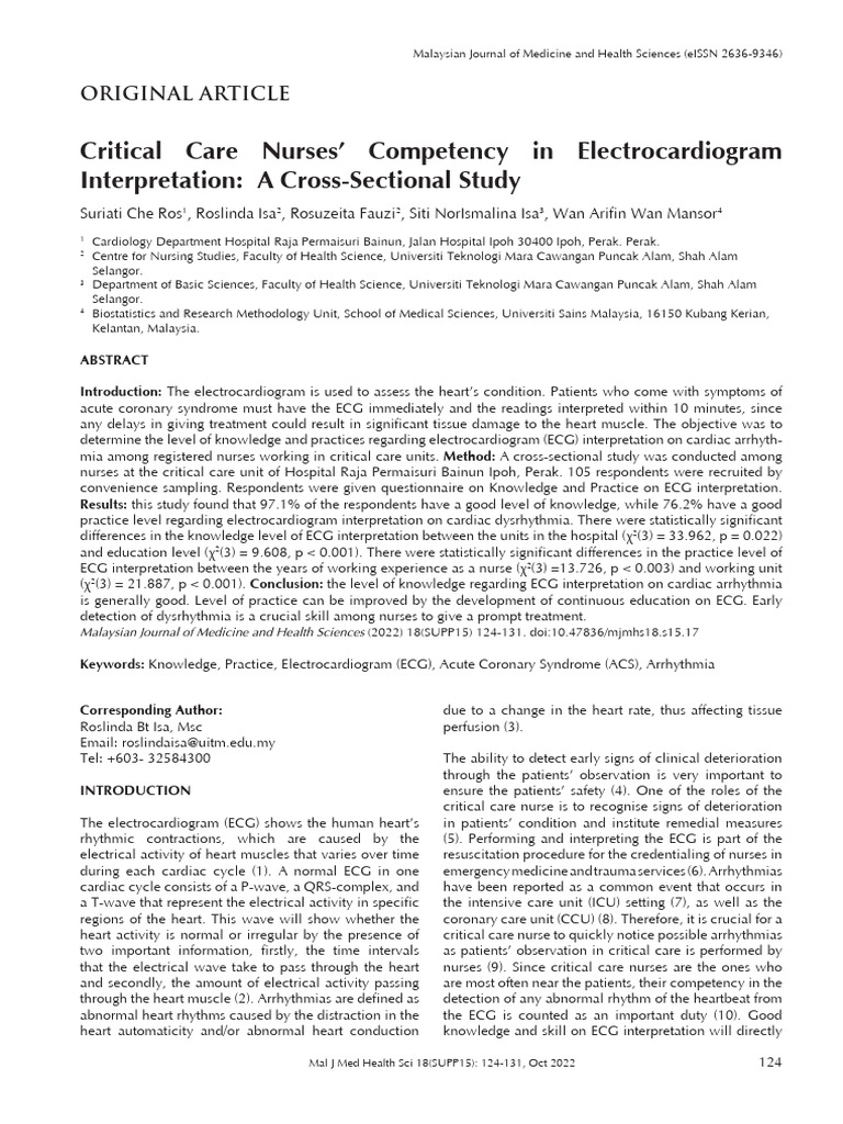 Critical Care Nurses Competency in Elect | PDF | Electrocardiography ...