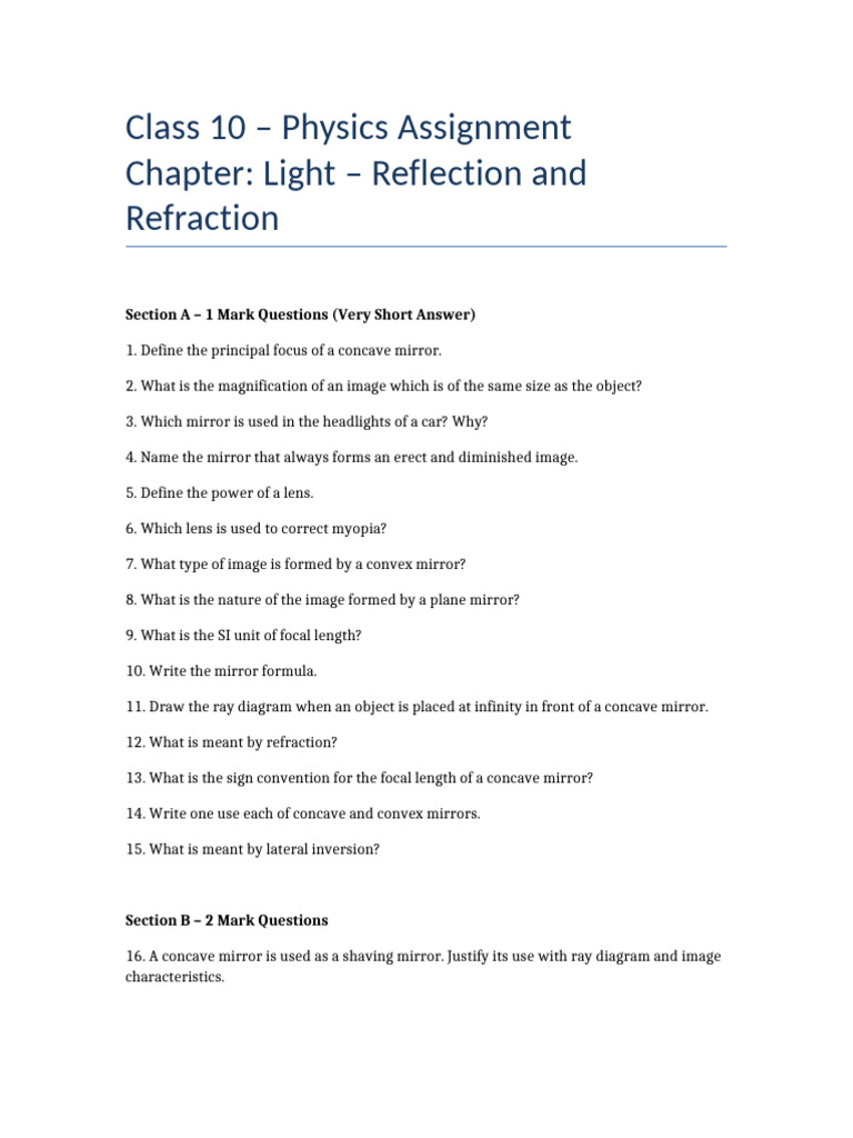 Class 10 Physics: Light Reflection & Refraction | PDF | Applied And ...