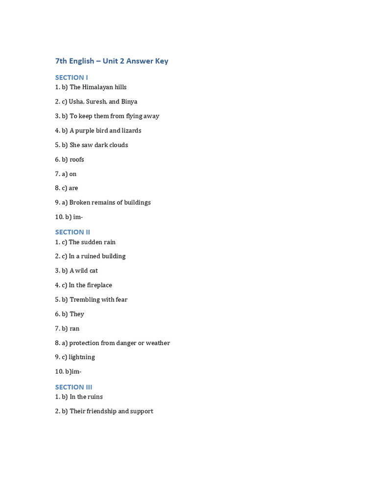 7th English Unit2 AnswerKey | PDF