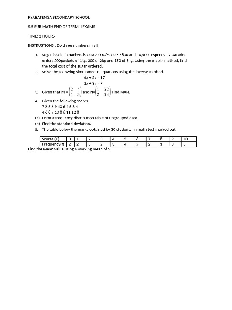 S.5 SUB MATH | PDF