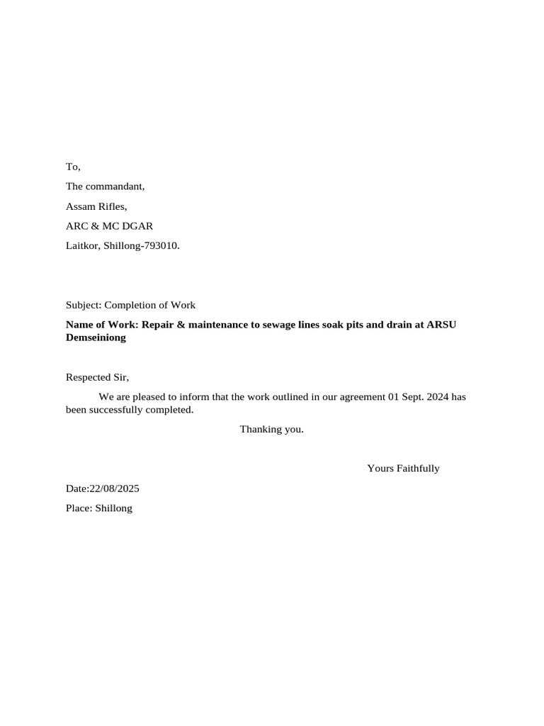 Completion of Work | PDF