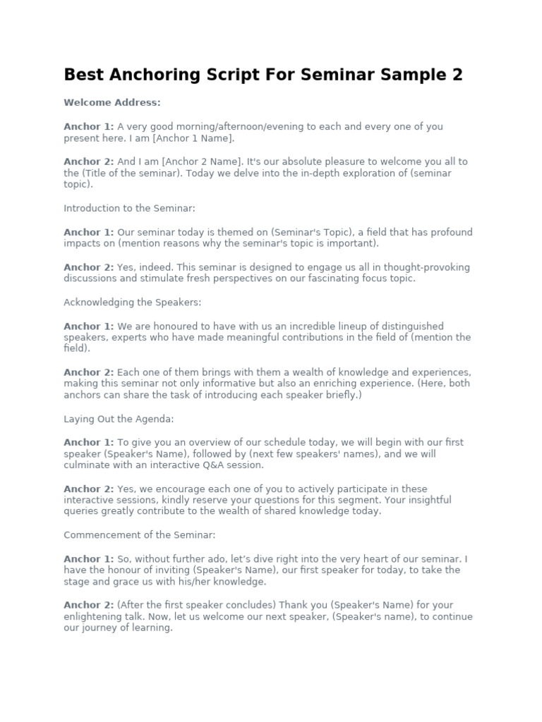 Seminar Anchoring Script Sample | PDF