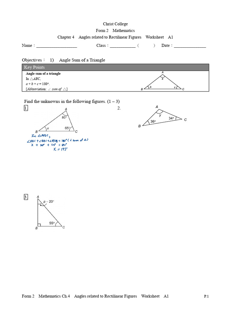 Form 2 Angles in Rectilinear Figures Worksheet | PDF | Triangle | Angle