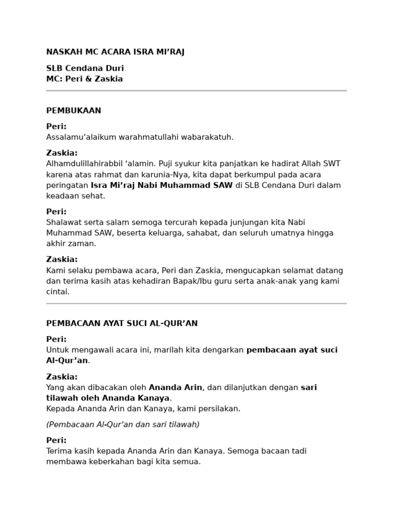 Naskah MC Acara Isra Miraj | PDF