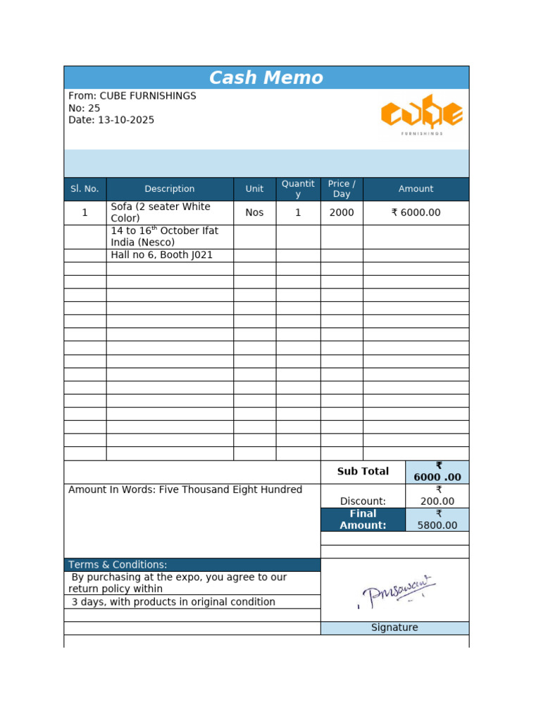 Cash Memo Bill Book Format 2 | PDF