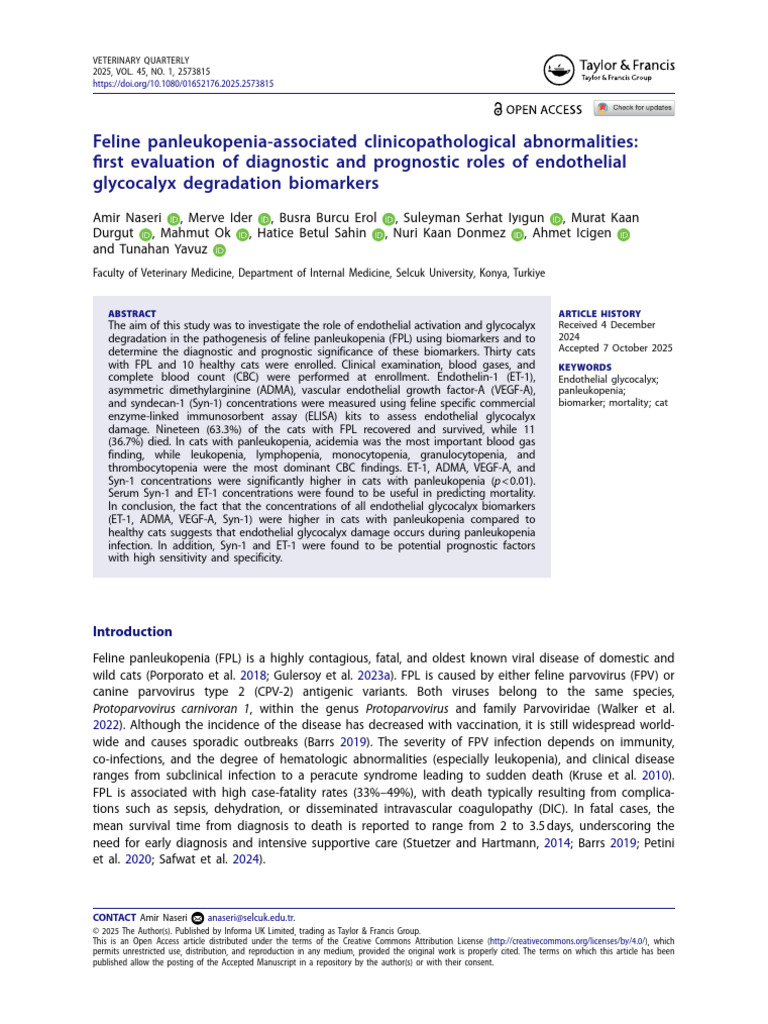 Feline Panleukopenia Biomarkers Study | PDF | Biomarker | Assay