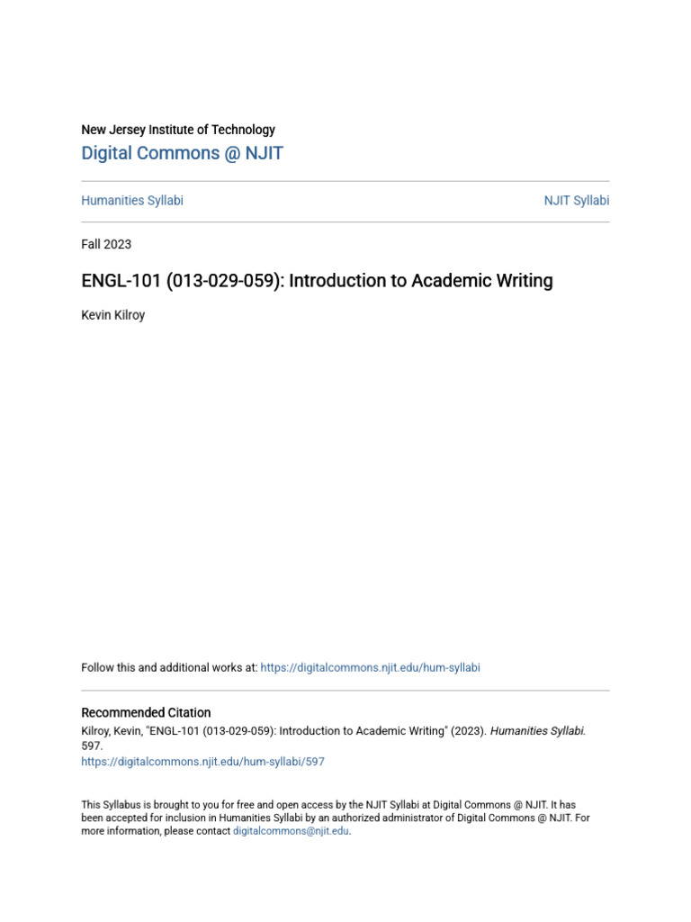 ENGL-101 Syllabus: Academic Writing Fall 2023 | PDF | Essays | Rhetoric