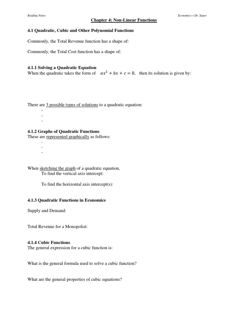 Chapter 4: Non-Linear Functions 4.1 Quadratic, Cubic and Other ...
