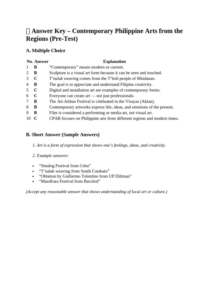 Pre-Test Answer Key | PDF