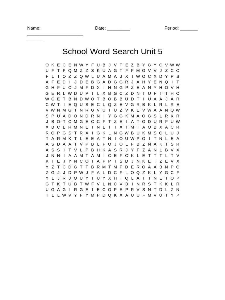 School Word Search Unit 5 a06f 63137dd7 | PDF
