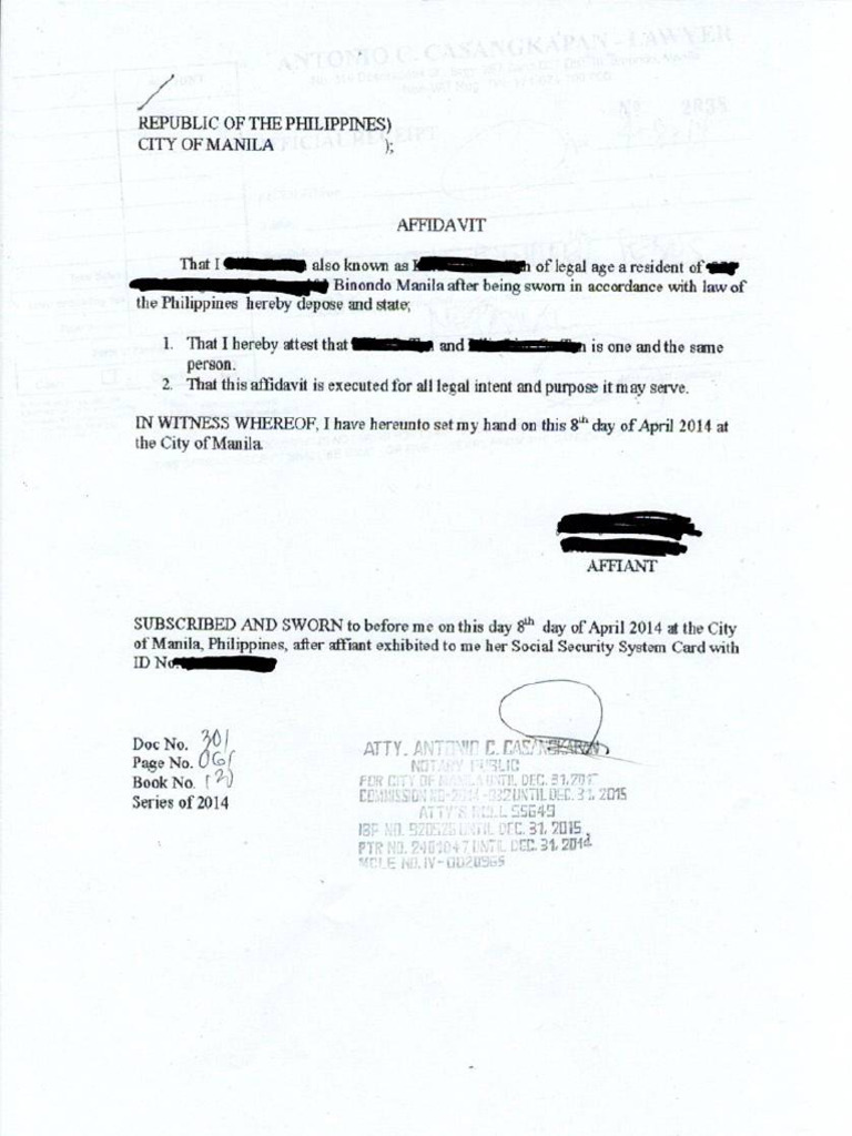 Sample Affidavit One and The Same Person | PDF